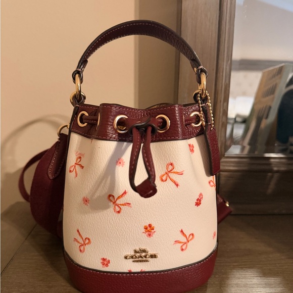 Coach | Bags | Coach Burgundy And White Mini Bag With Floral Design ...